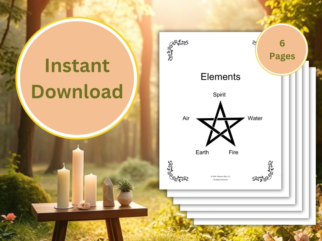 5 Elements Book of Shadows Pages Air, Fire, Water, Earth, Spirit ...