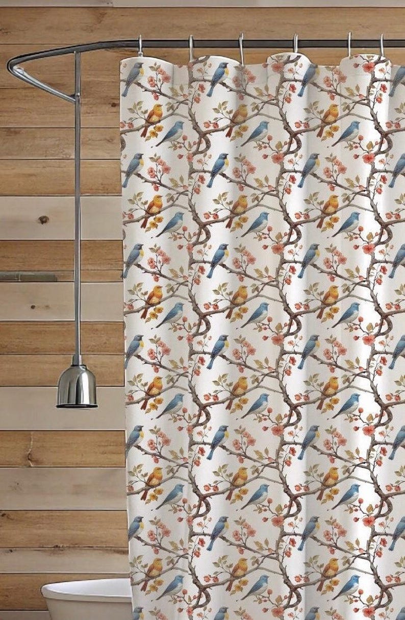 Colorful Birds Shower Curtain With Nature Scene of Blue and Yellow ...