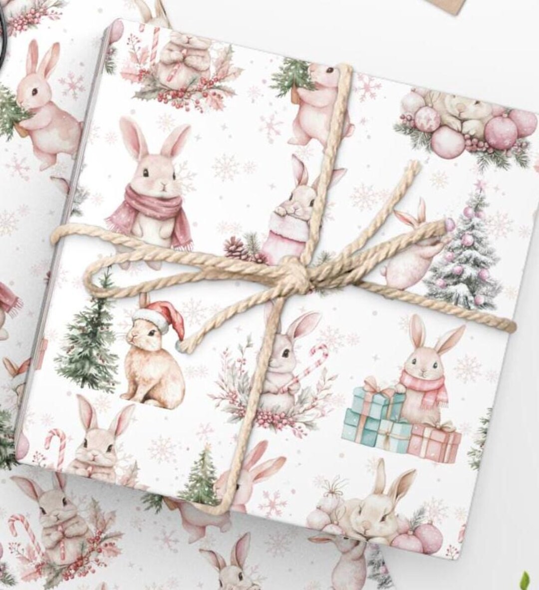 Cute Christmas Wrapping Paper Roll, Bunny Rabbit Luxury Holiday Gift ...