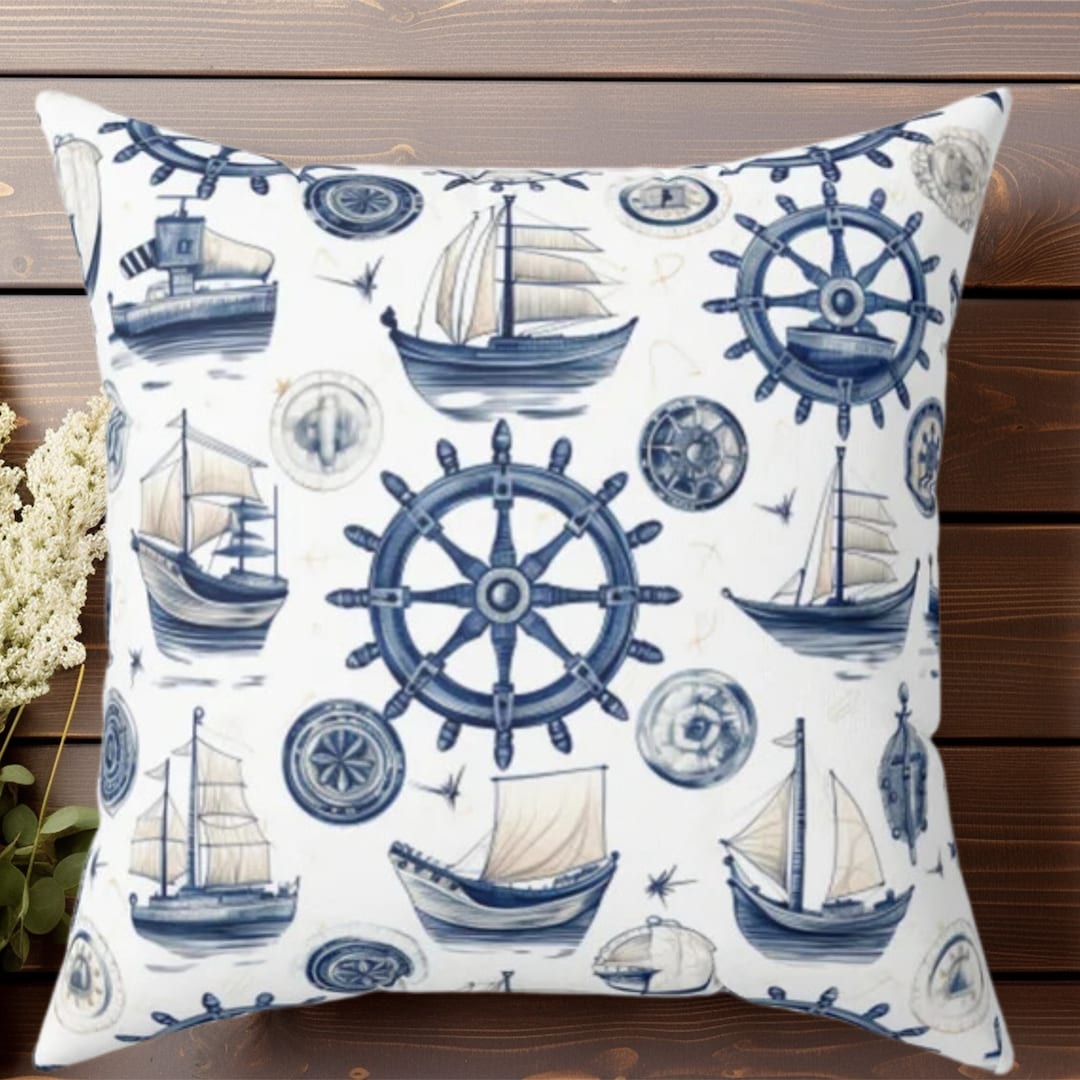 Ocean Pillow Nautical Blue and White Coastal Throw Pillow Coastal Decor ...