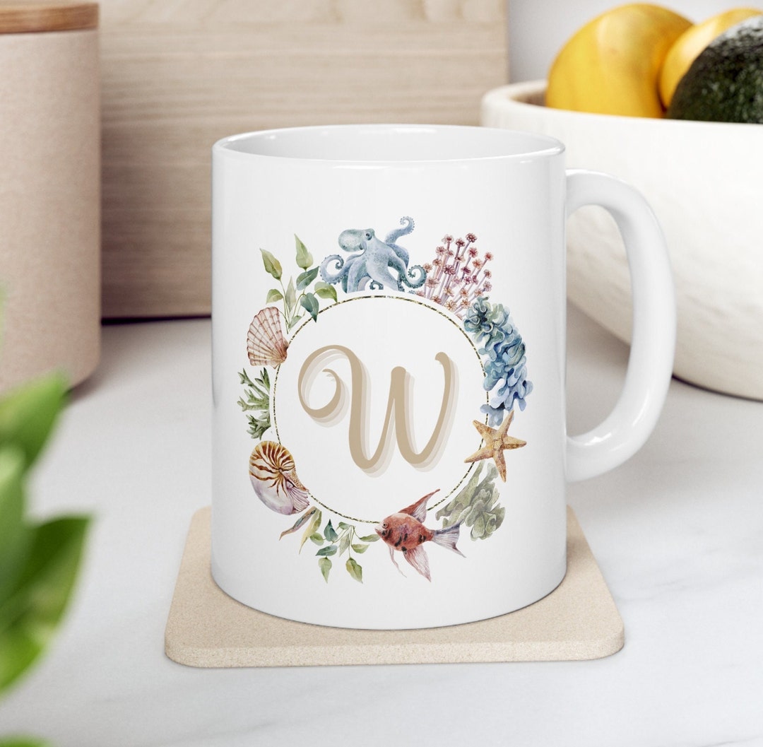 Personalized Coastal Mug, Monogram Coffee Cup, Ocean Seal Life Gift ...