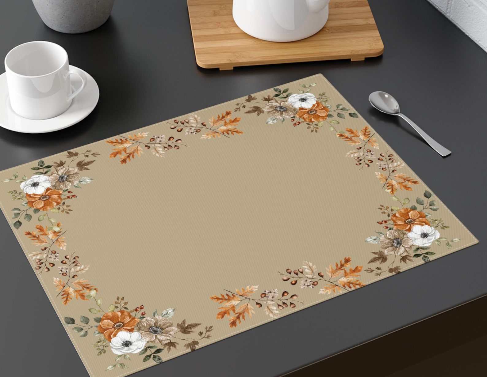 Thanksgiving Placemat Fall Table Placemat Floral Autumn Leaves Table ...