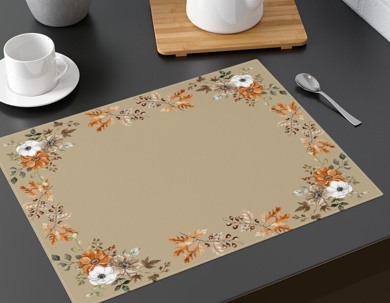 Thanksgiving Placemat Fall Table Placemat Floral Autumn Leaves Table ...
