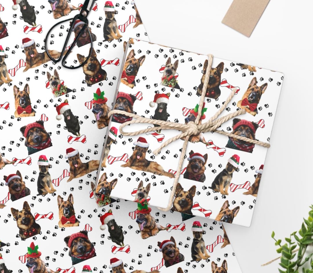 German Shepherd Christmas Wrapping Paper Santa Dogs in Christmas Attire ...