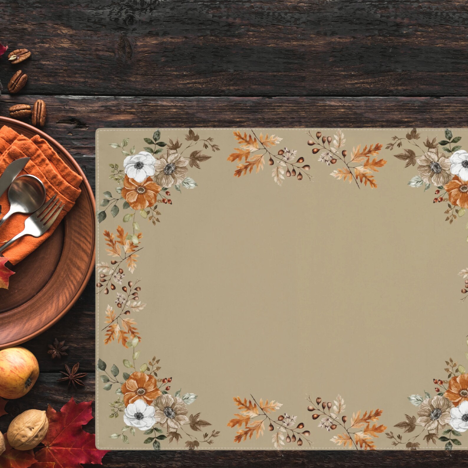 Thanksgiving Placemat Fall Table Placemat Floral Autumn Leaves Table ...