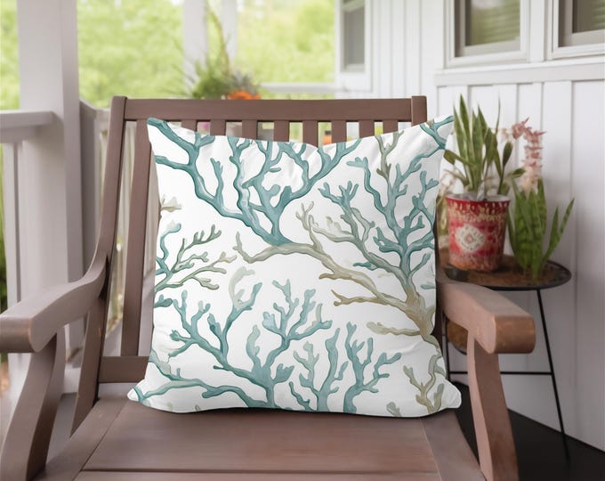Coral Outdoor Pillow: Coastal Beach House Decor, Water Resistant - Etsy