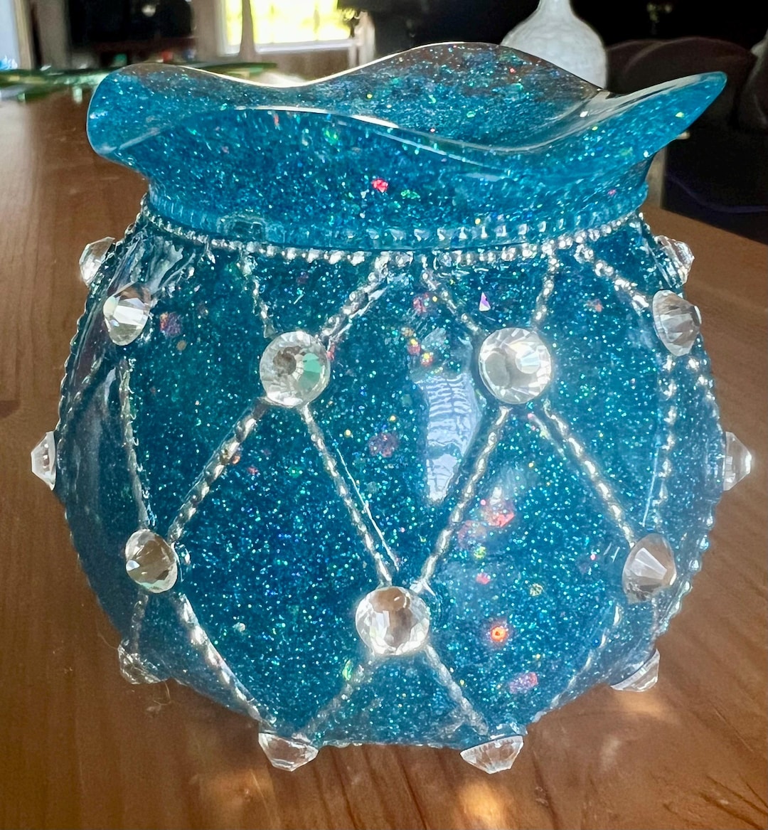 Resin Blue Flower Trinket Jar With Gems - Etsy