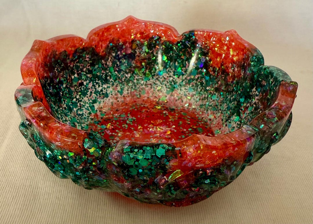 Resin Lotus Bowl With Teal and Pink Chunky Sparkles - Etsy