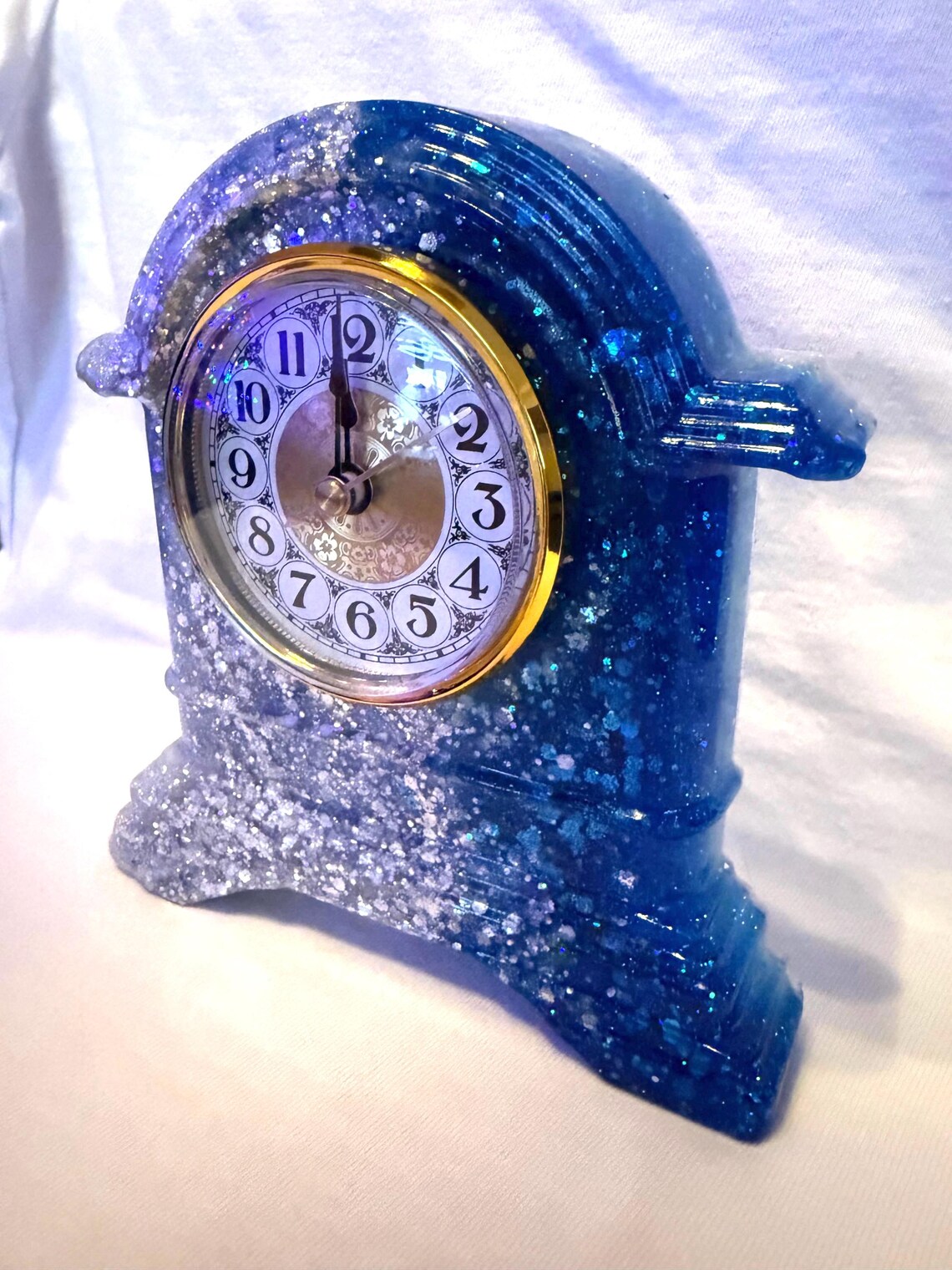 Resin Mantel Clock Blue and Silver Chunky Glitter - Etsy