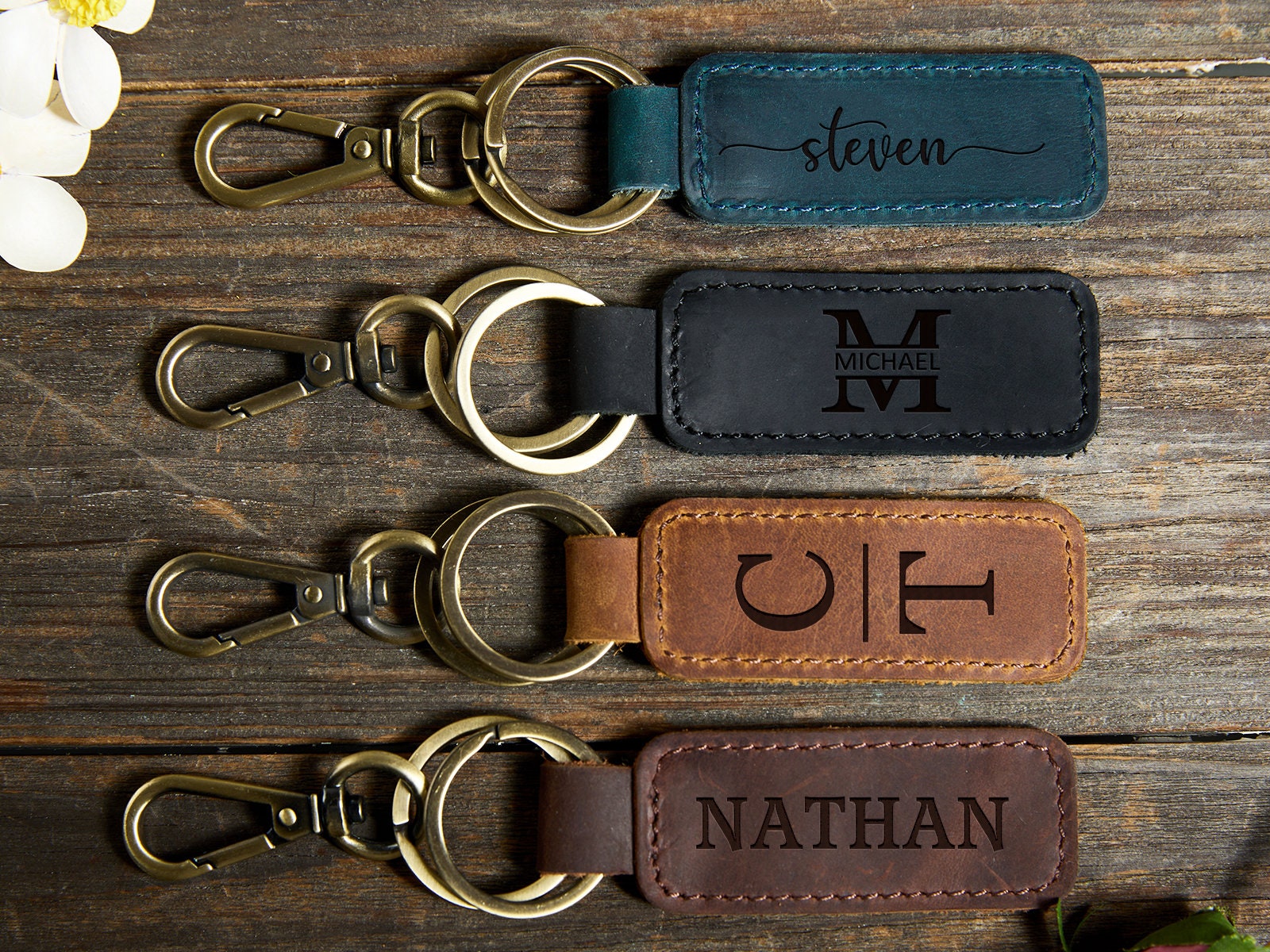 Customized Leather Keychain for Men Gifts for Him Personalized Leather Key Fob Drive Safe ...
