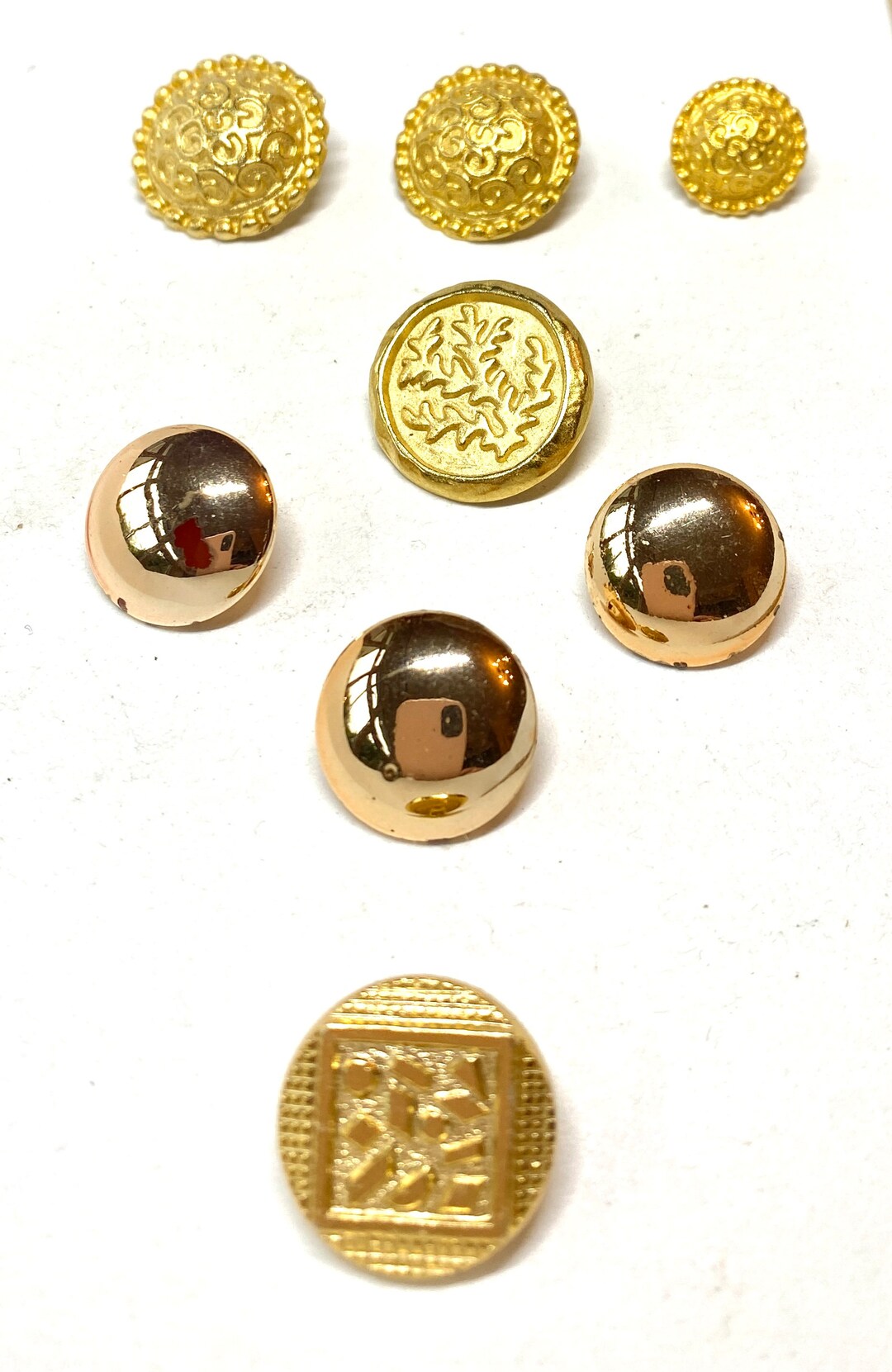 Eight Vintage Metal and Metal-looking, Gold-coloured Buttons With Self ...