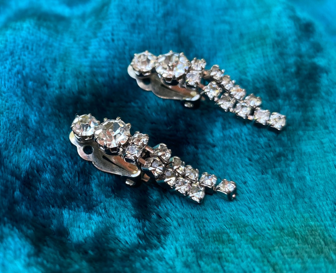 Vintage Clip on Diamante Dangle Earrings - Etsy