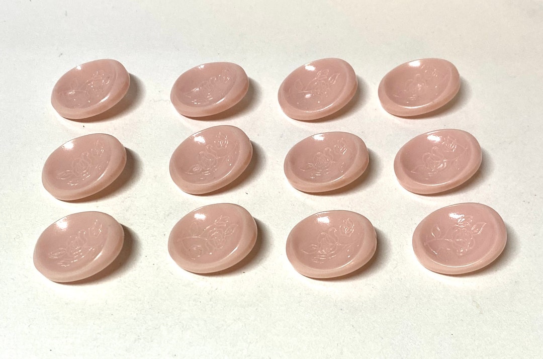 12 Vintage Oval Pastel Pink Buttons With Raised Rose Design - Etsy