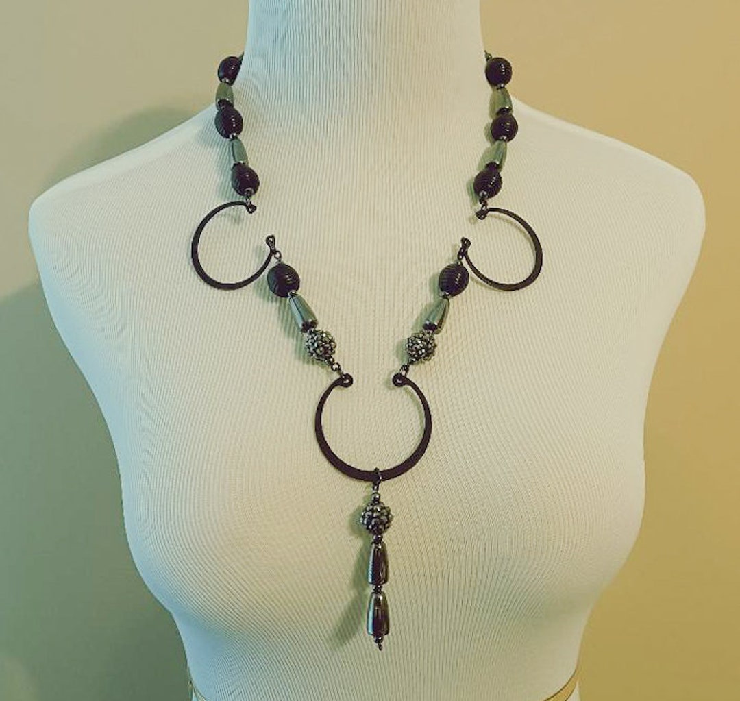 Artistic Industrial Black Metal Semicircle Handmade Necklace, Tapered ...