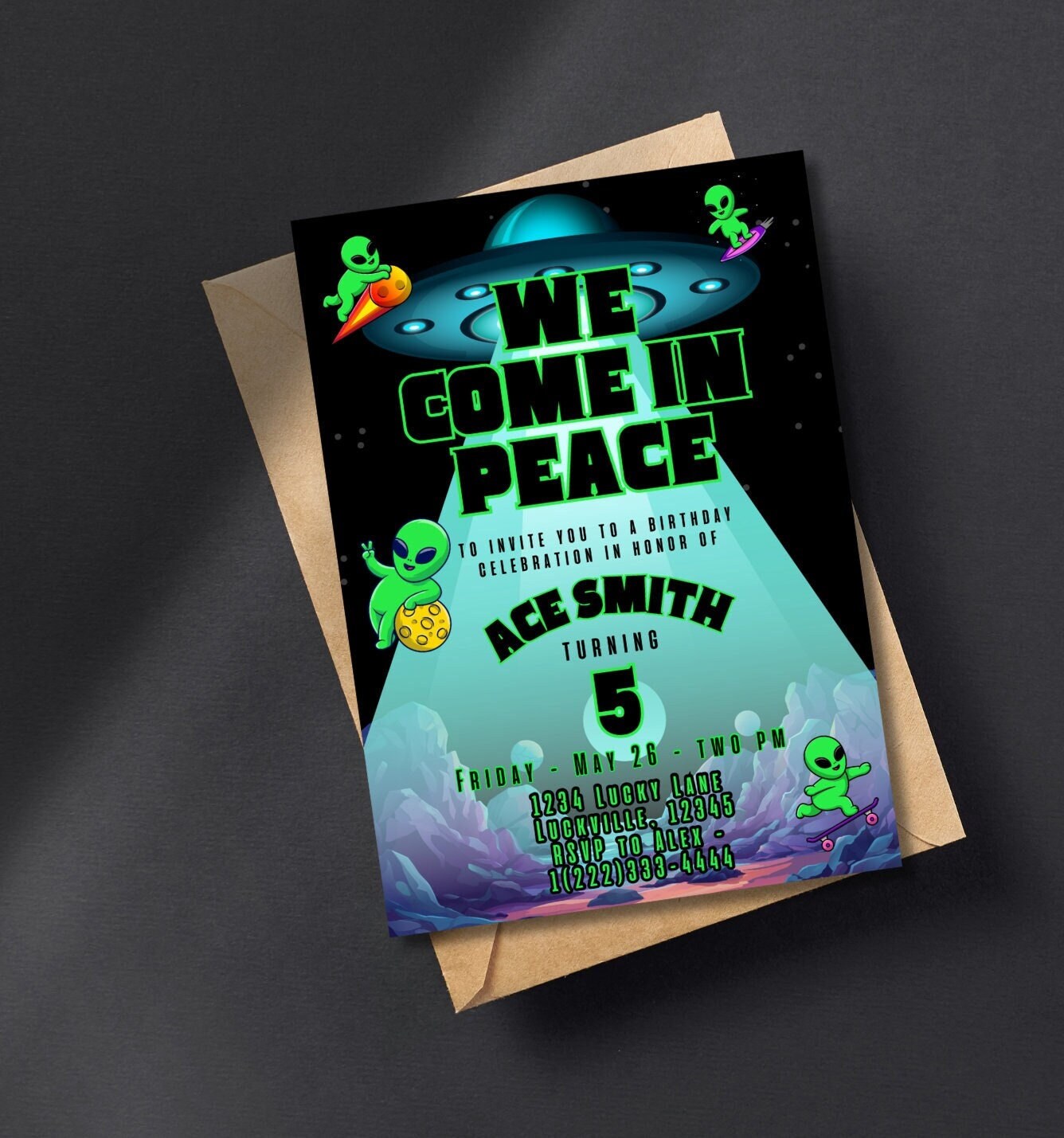 Space Alien Birthday Invitation Made to Order Digital - Etsy