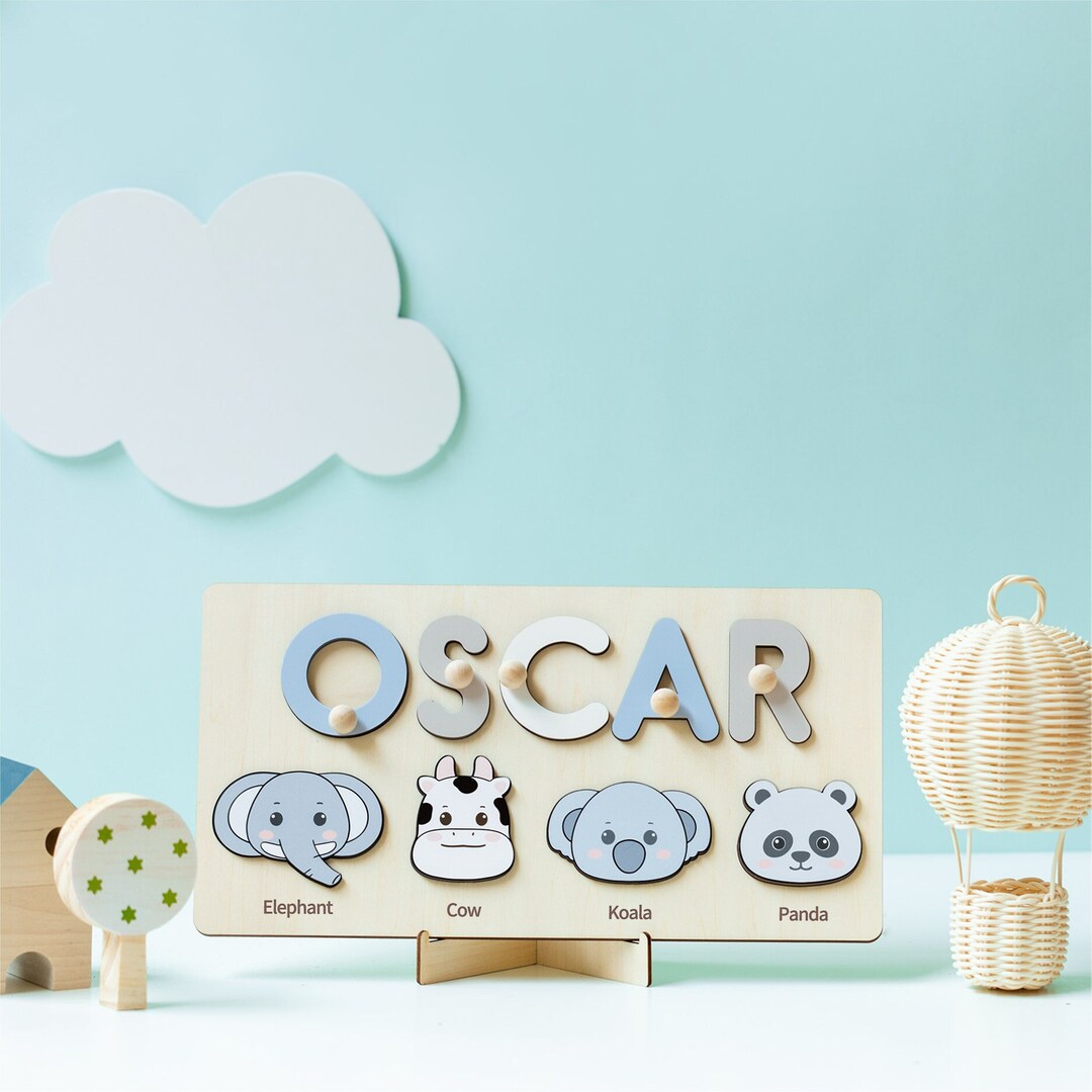 Kids Name Puzzle With Animals, Custom Toddler Name Puzzle With Pegs ...
