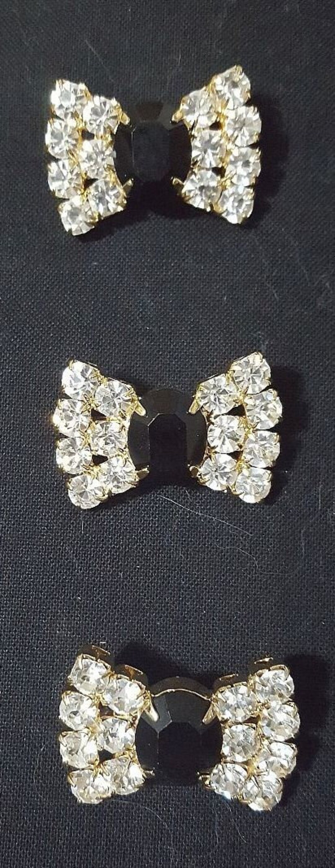 Vintage Black and Clear Faceted Rhinestone Bow Shaped Glamour Buttons ...