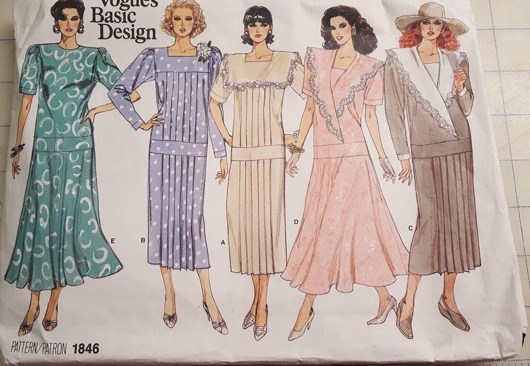 Vintage Vogue Pattern 1846 Dropped Waist Dress Size 14-16-18 RARE Out ...