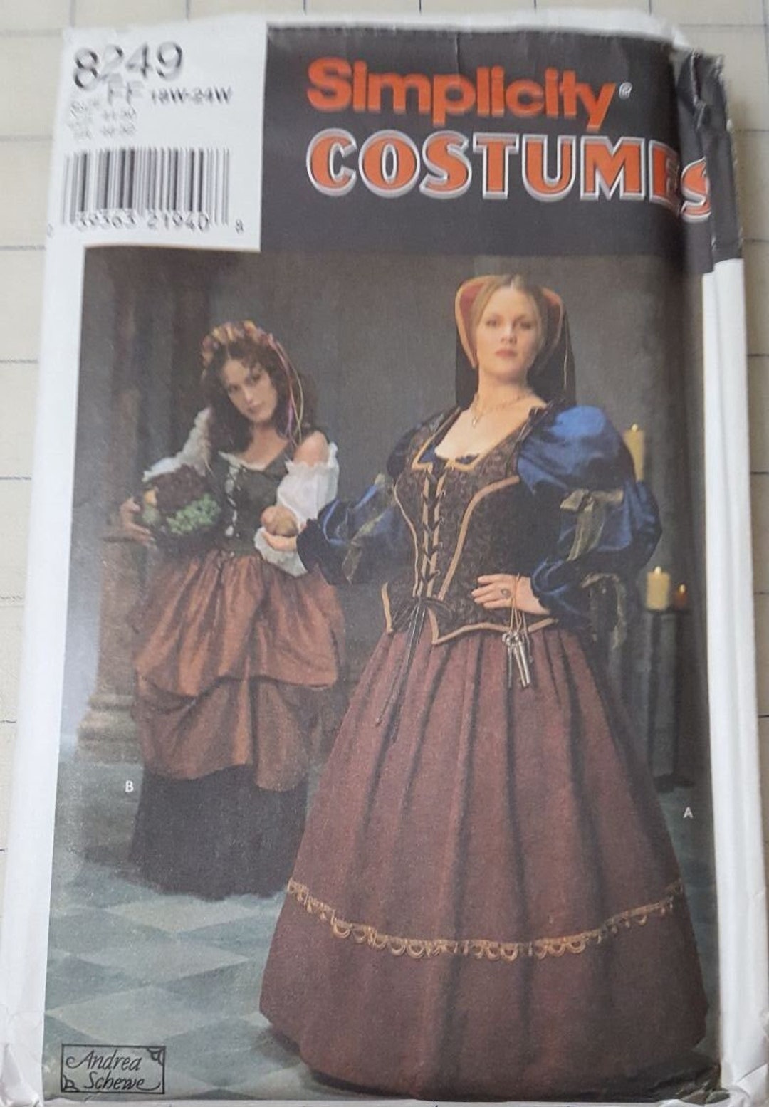 Simplicity Pattern 8249 Tudor Gown Costumes Size 18 24 Out-of-print ...