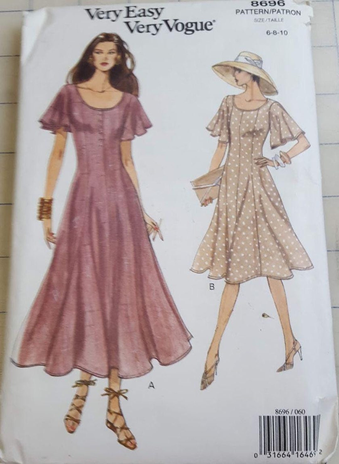 Vintage Vogue Pattern 8696 Flutter Sleeved Princess Lines Dress Sizes 6 ...