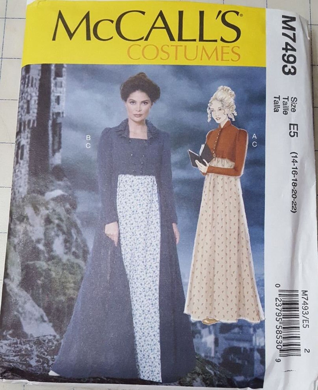 Mccalls Pattern 7493 Regency Dress and Jacket Costumes Sizes 14-20 RARE ...