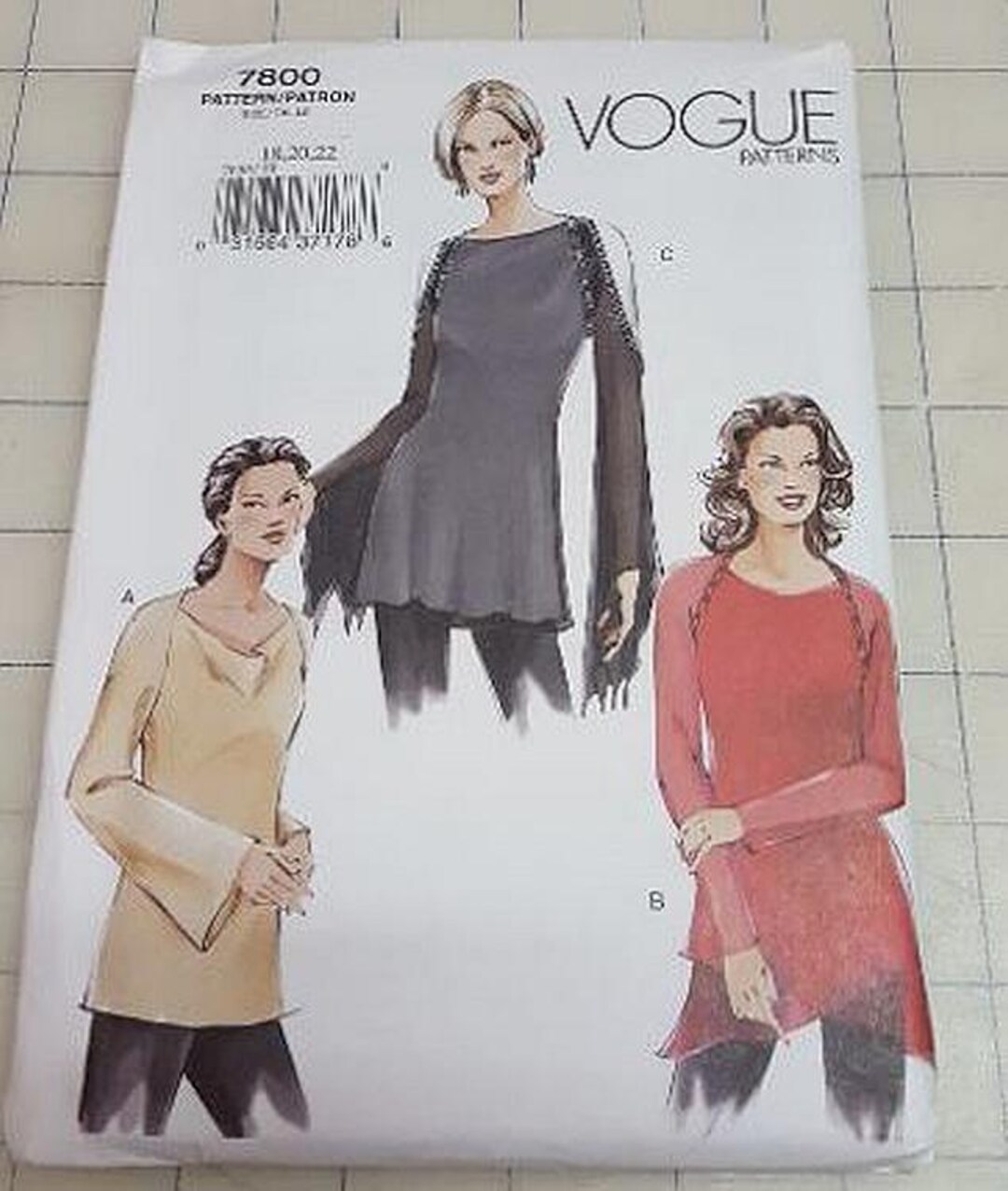 Vogue Pattern 7800 Sleeve Variations Bias Cut Top Misses Sizes 12-14-16 ...
