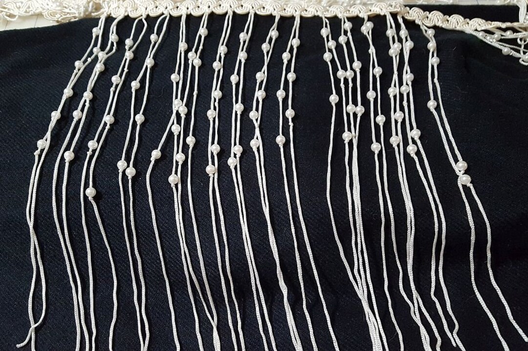 Pearl Studded 10" Wide White Fringe Vintage Trim Yardage - Etsy