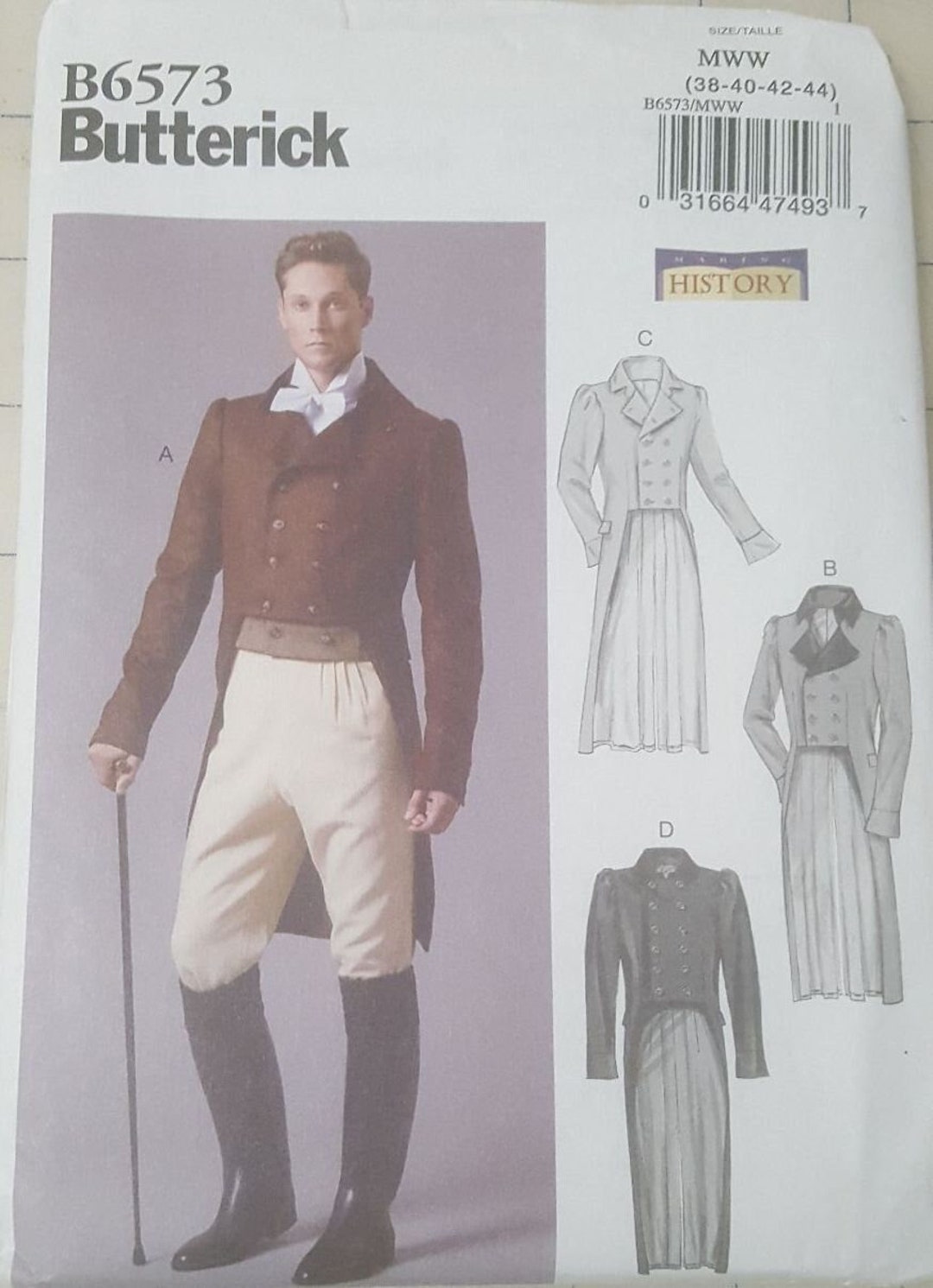 Butterick 6573 Men's Historical Regency Suit Pattern Sizes 38-44 Out-of ...