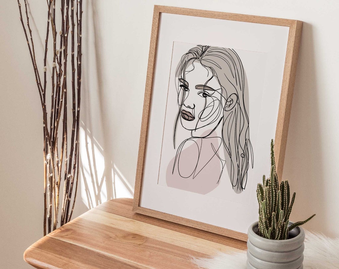 Female Portrait, Line Art Drawing Woman, Wall Art, Bali Style, Woman ...