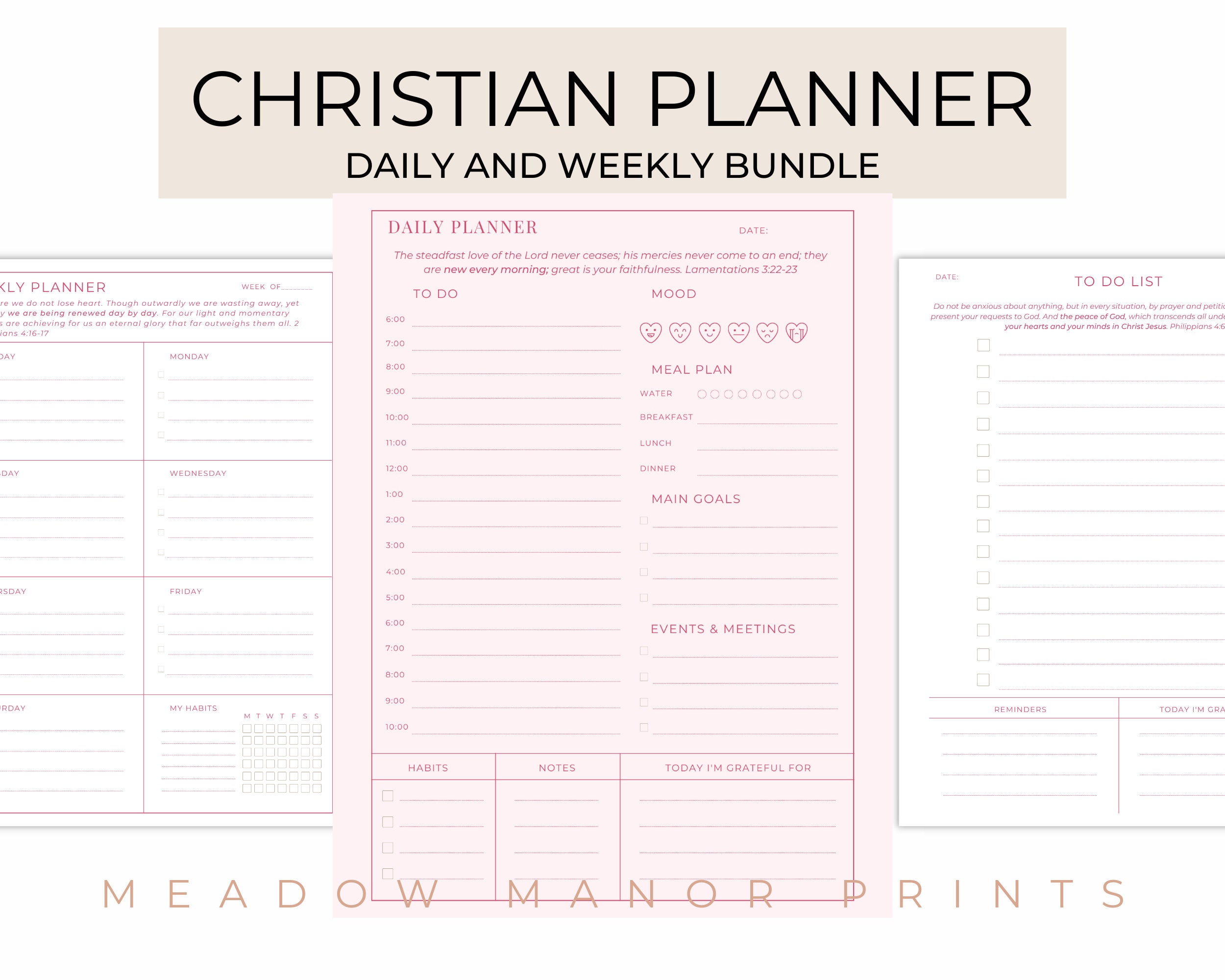 Christian Planner Printable DAILY AND WEEKLY Faith Planner Digital ...