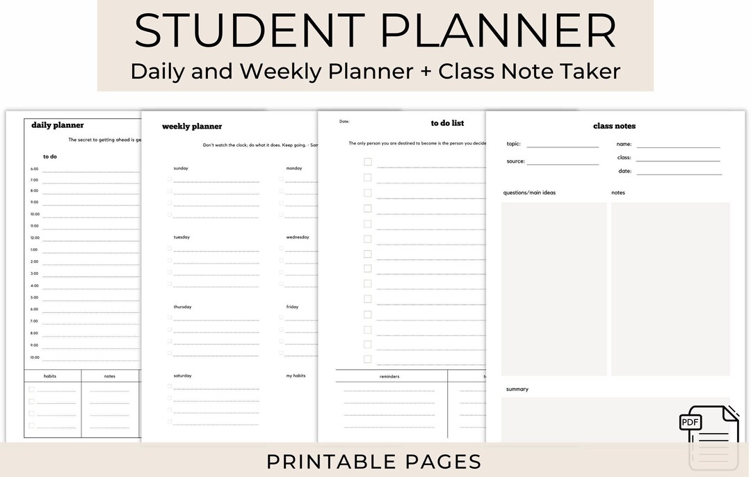 College Planner Printable Student Organizer Schedule Academic Agenda ...
