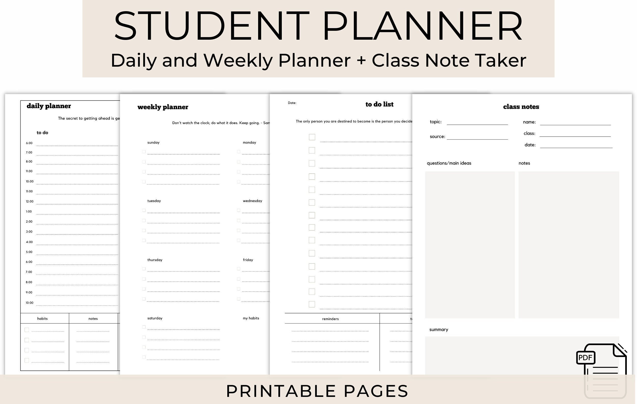 College Planner Printable Student Organizer Schedule Academic Agenda ...