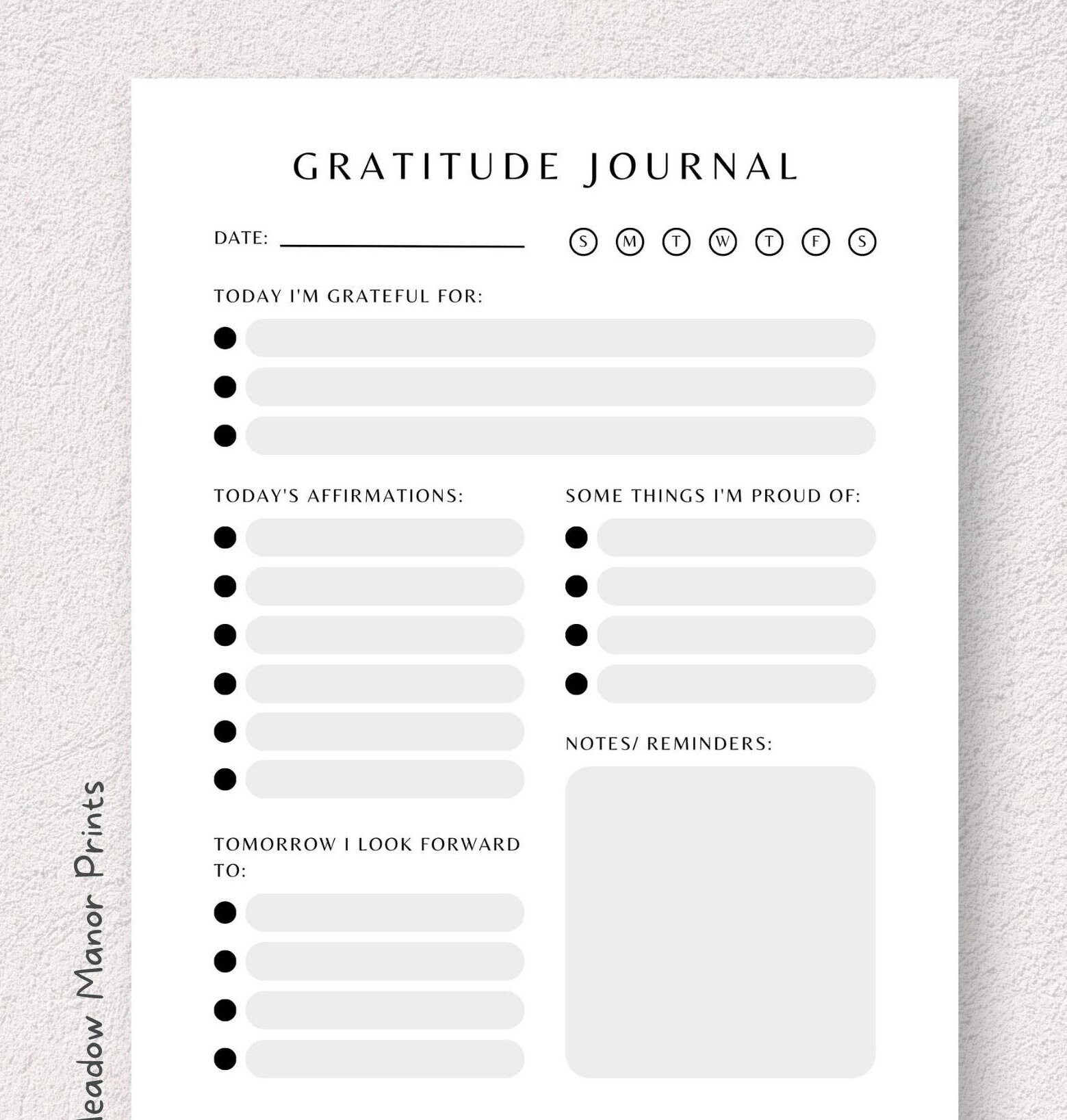 Daily Gratitude Journal Page Printable Download Affirmation Journal ...