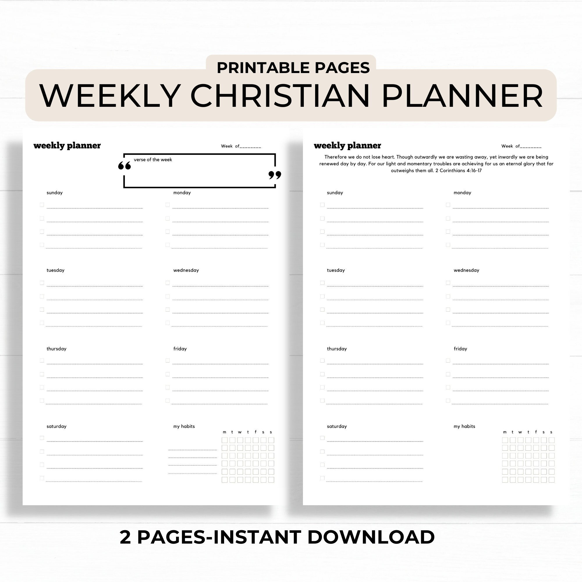 WEEKLY Planner Printable Christian Planner Daily Devotional Plan ...