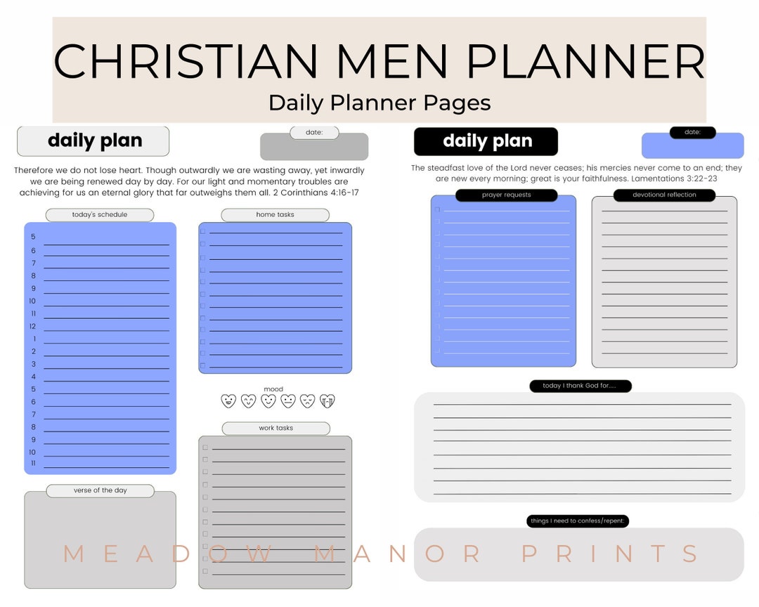 Mens Daily Christian Planner Printable DAILY Mens Devotional Planner ...
