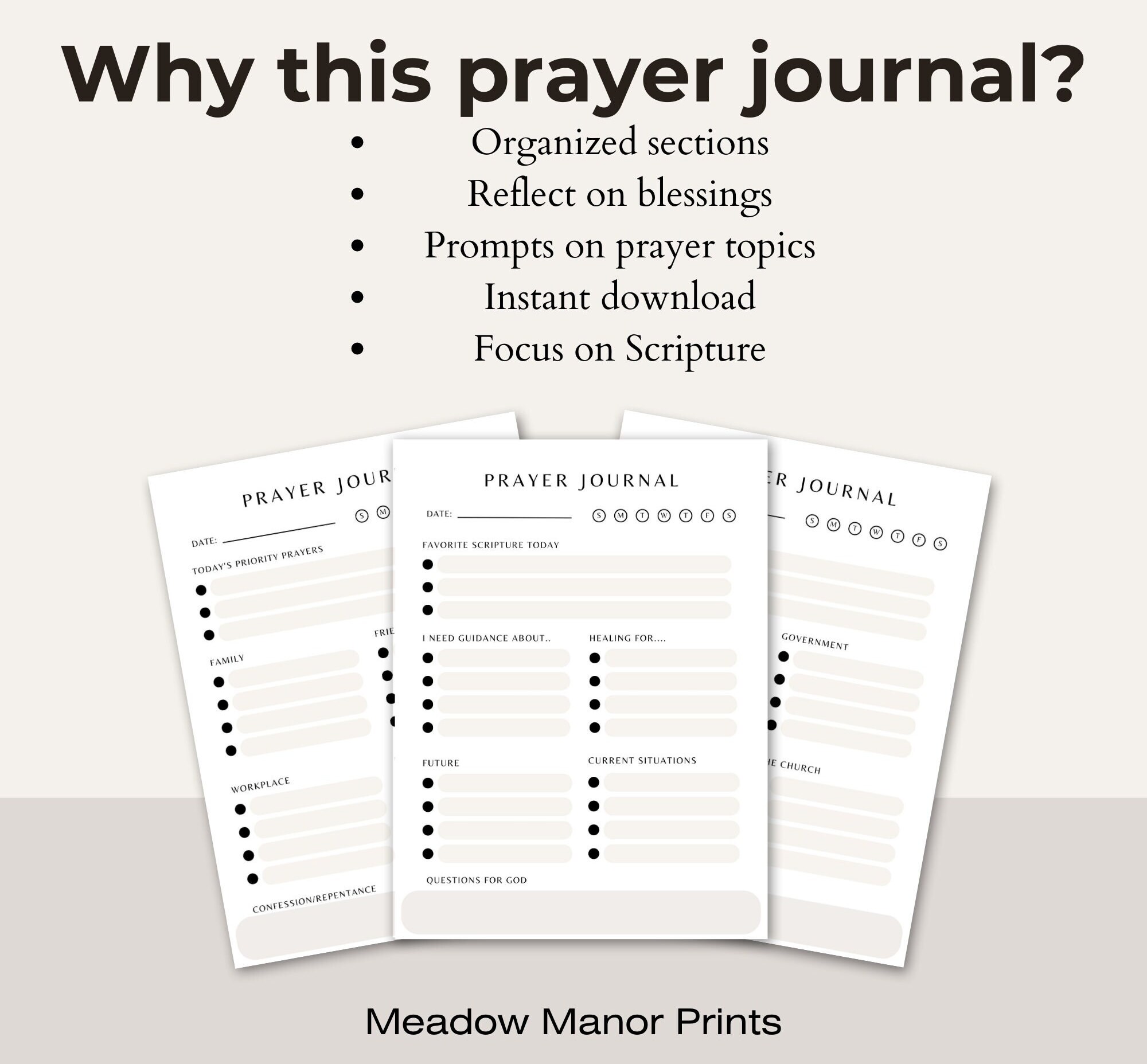 Prayer Journal Printable Pages Prayer Cards Daily Devotional Notebook Gratitude Bible Study ...