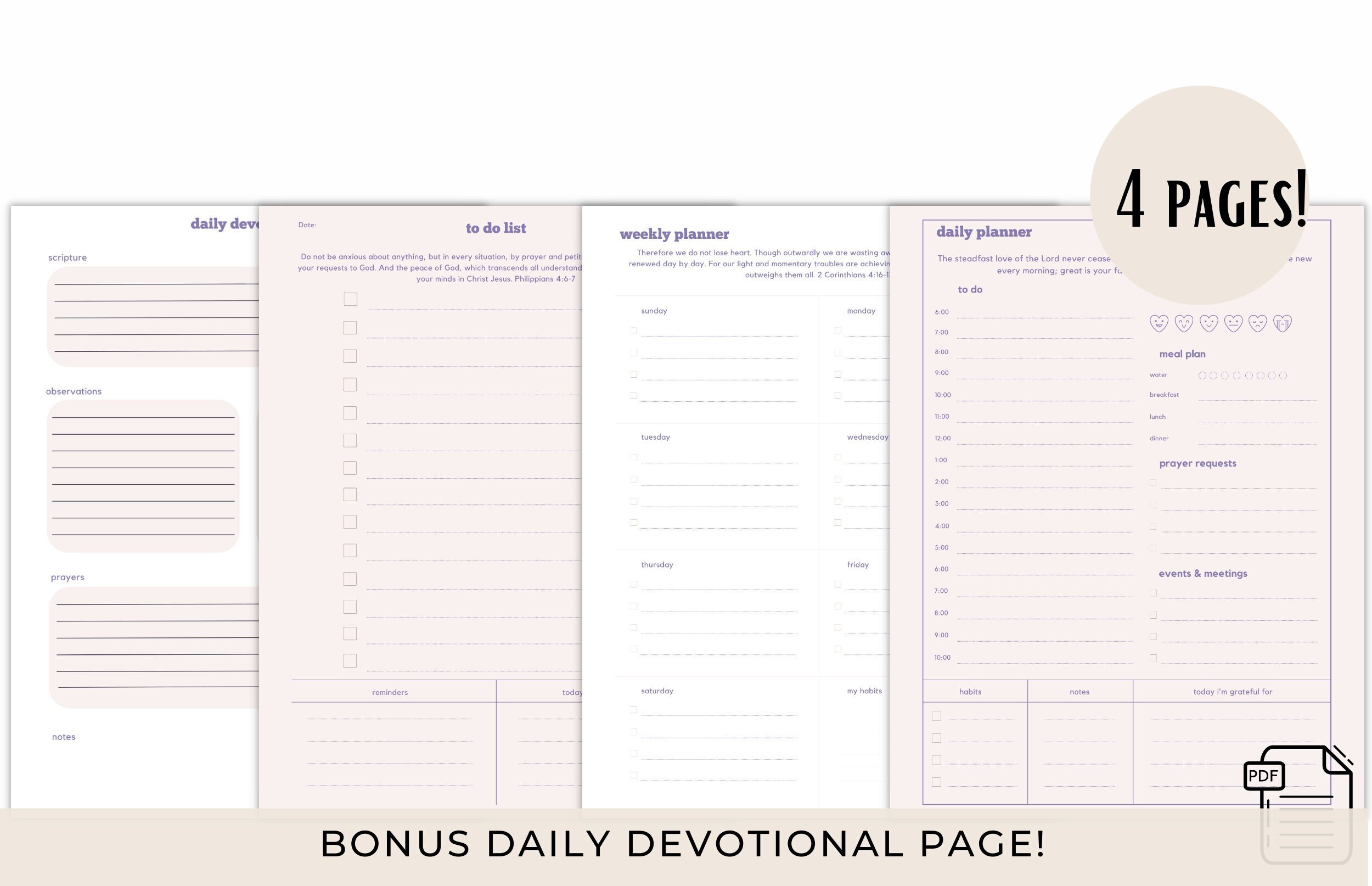 Christian Planner Printable Downloadable Faith Journal Devotional Bible ...