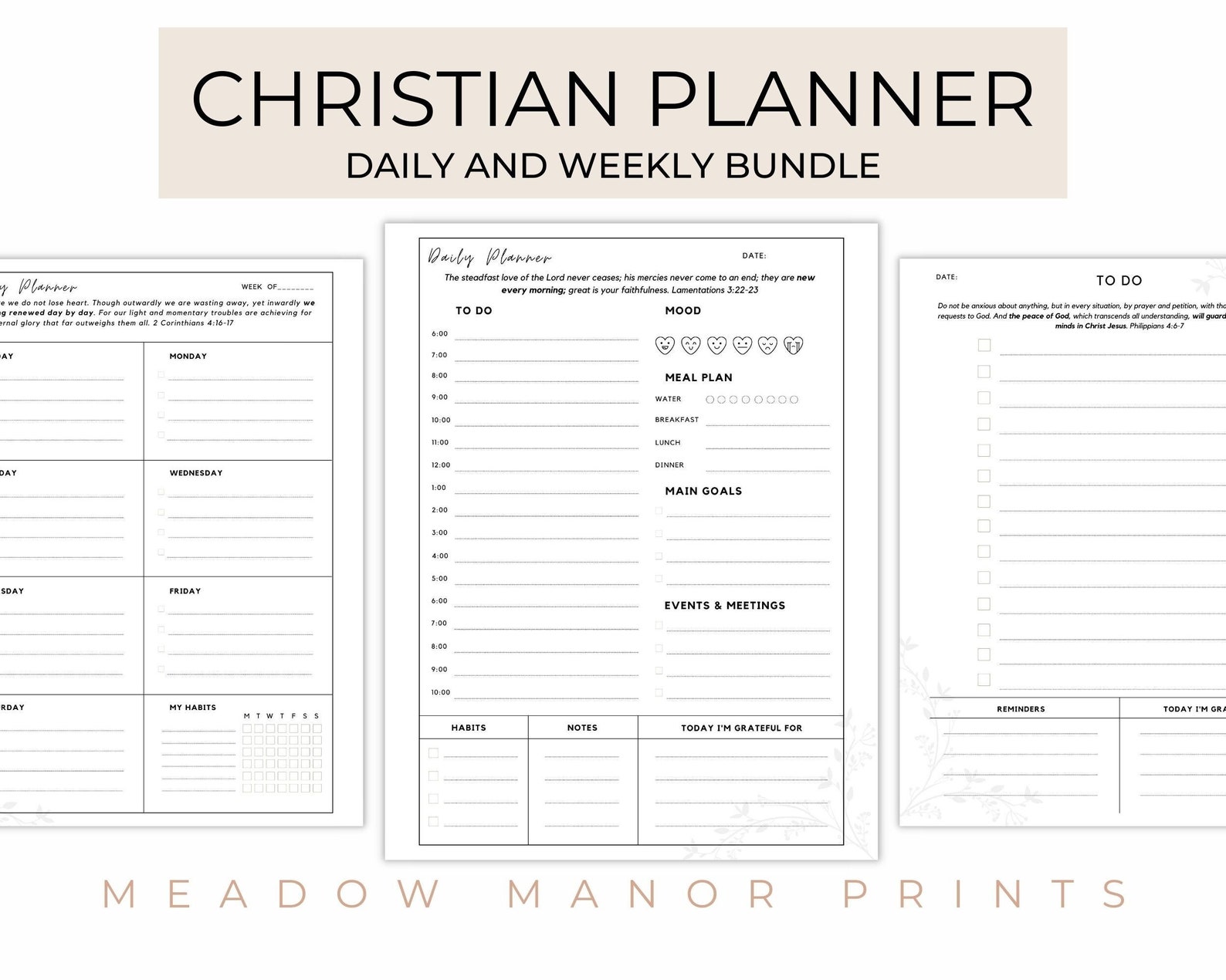 CHRISTIAN Planner Printable DAILY and Weekly Planner Devotional Planner ...