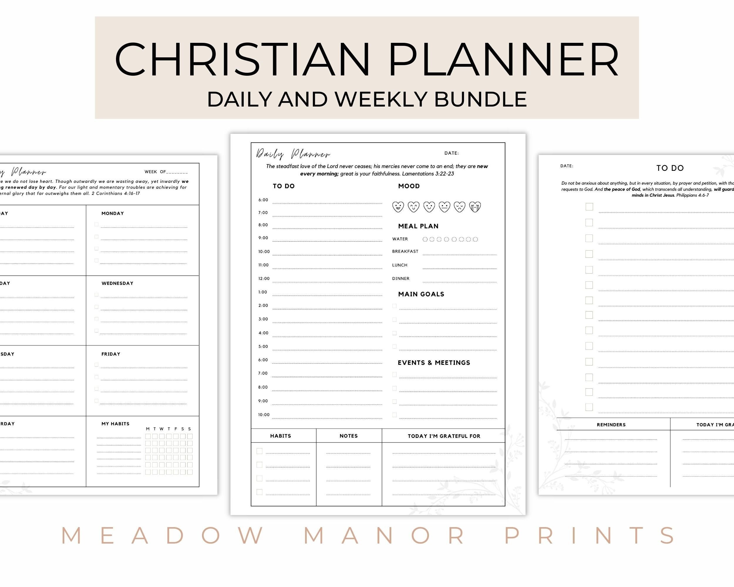 CHRISTIAN Planner Printable DAILY and Weekly Planner Devotional Planner ...