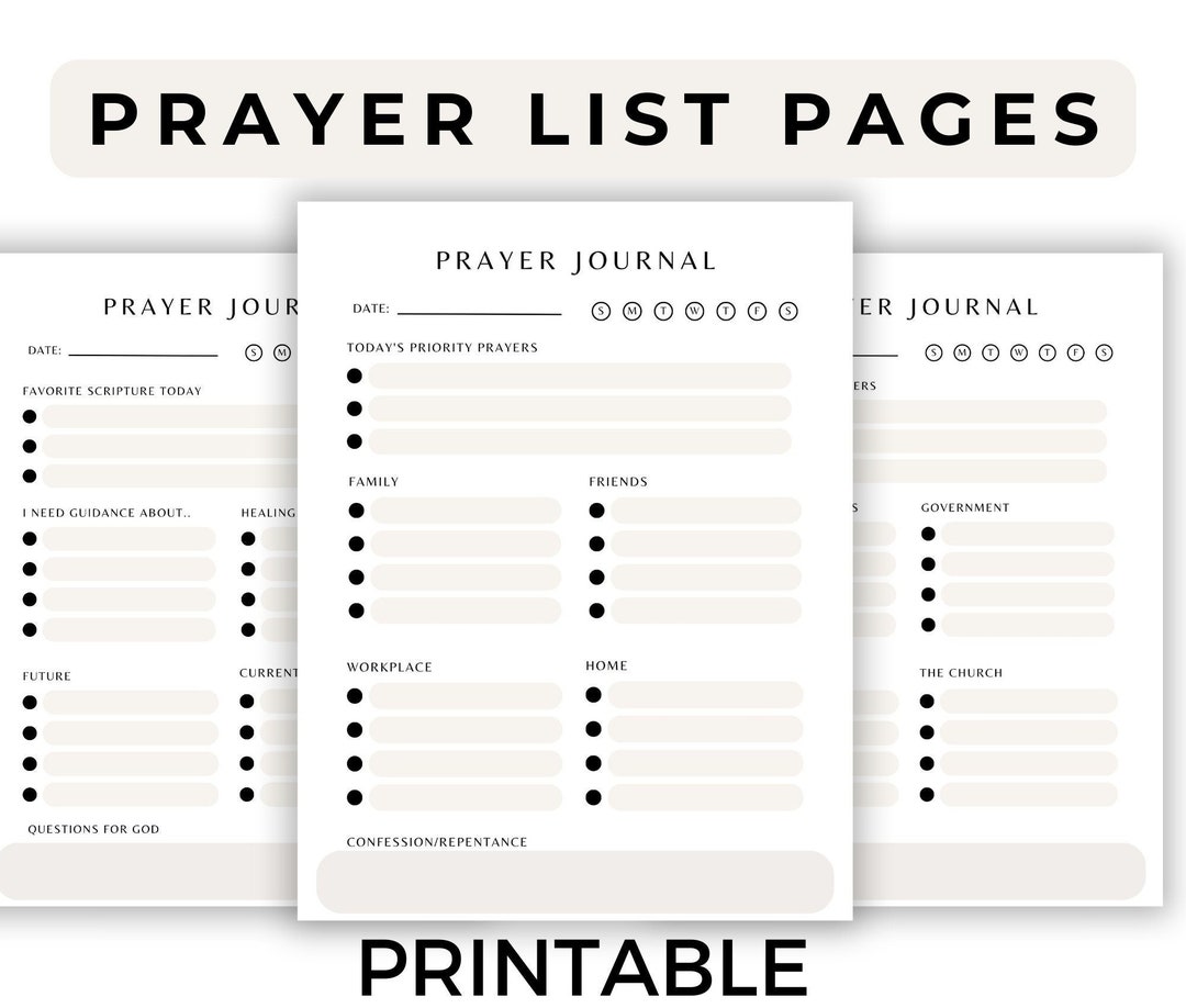 Prayer Journal Printable Pages Prayer Cards Daily Devotional Notebook