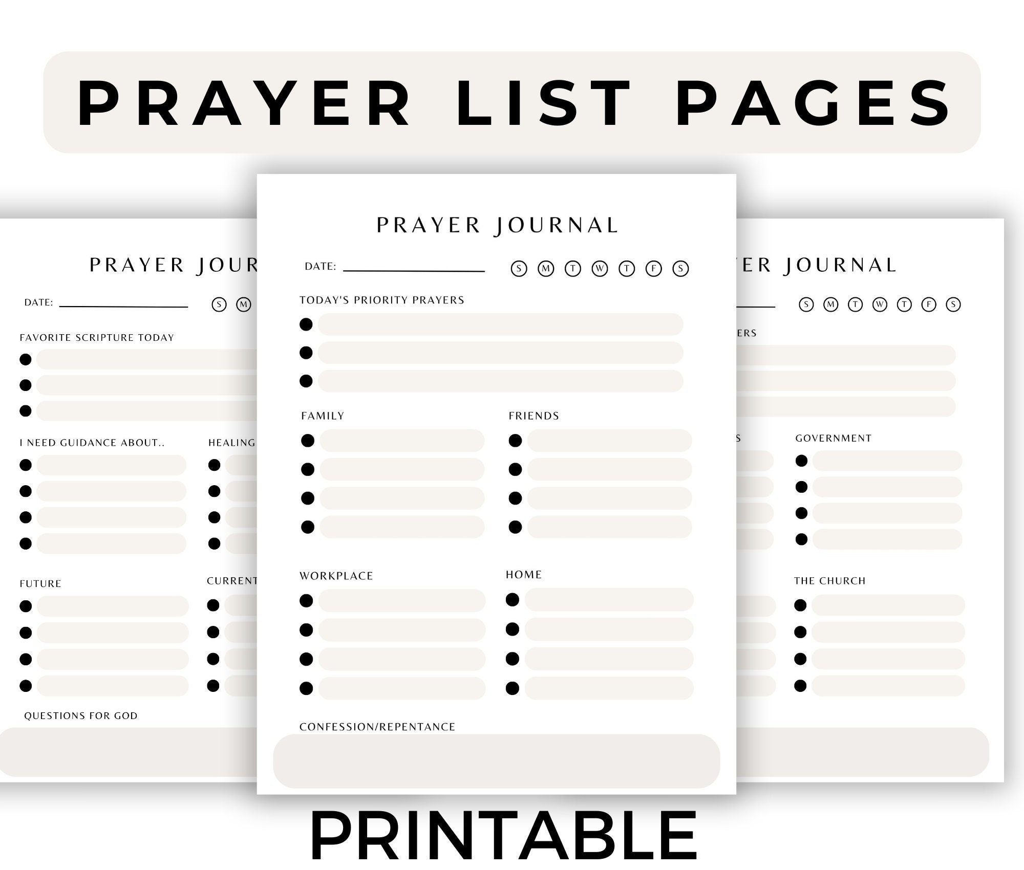 Prayer Journal Printable Pages Prayer Cards Daily Devotional Notebook Gratitude Bible Study ...