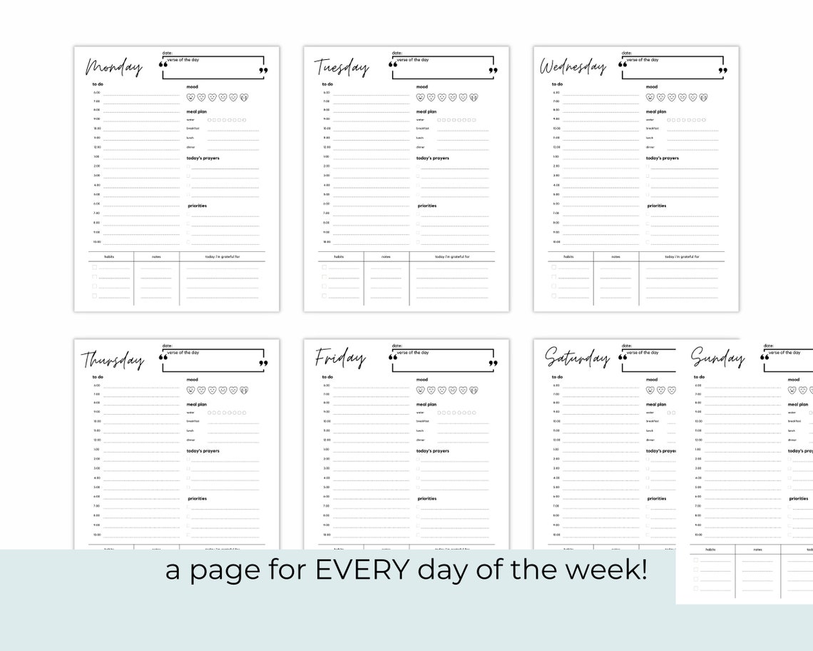 Christian Daily Planner Printable Pages Goal Planning Minimal ...
