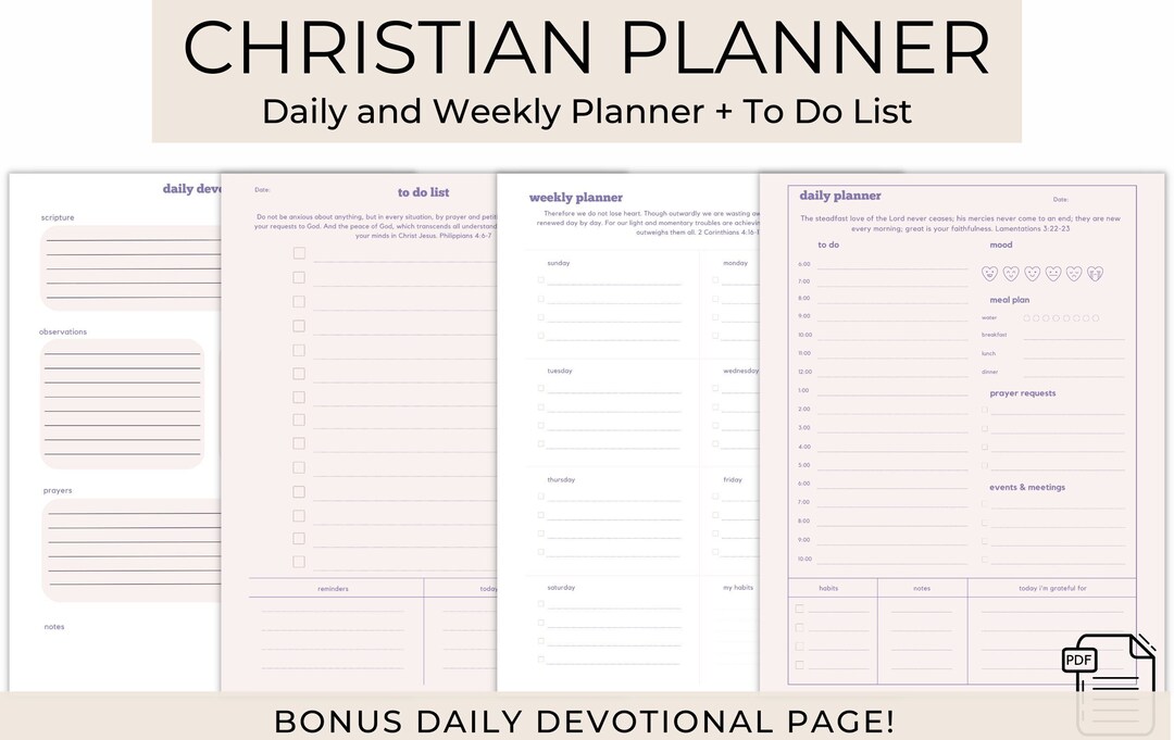 Christian Planner Printable Downloadable Faith Journal Devotional Bible ...