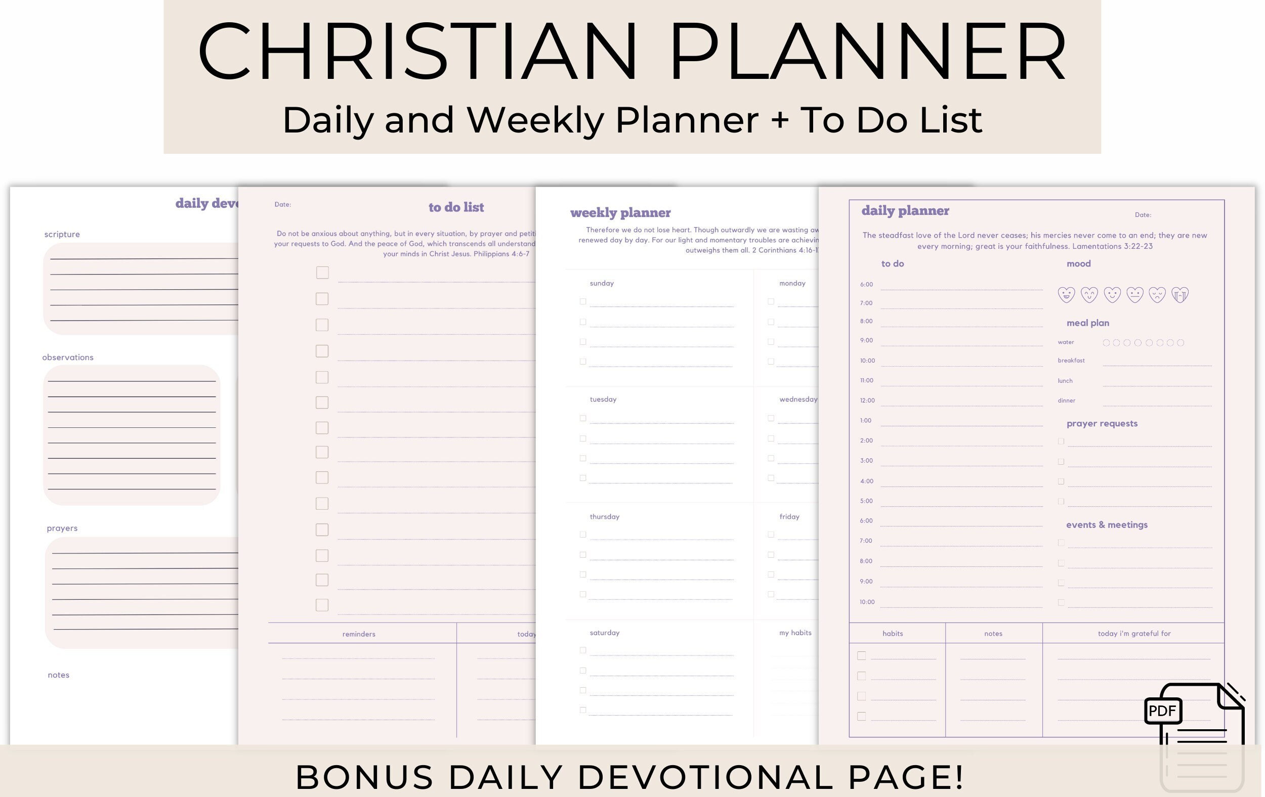 Christian Planner Printable Downloadable Faith Journal Devotional Bible ...