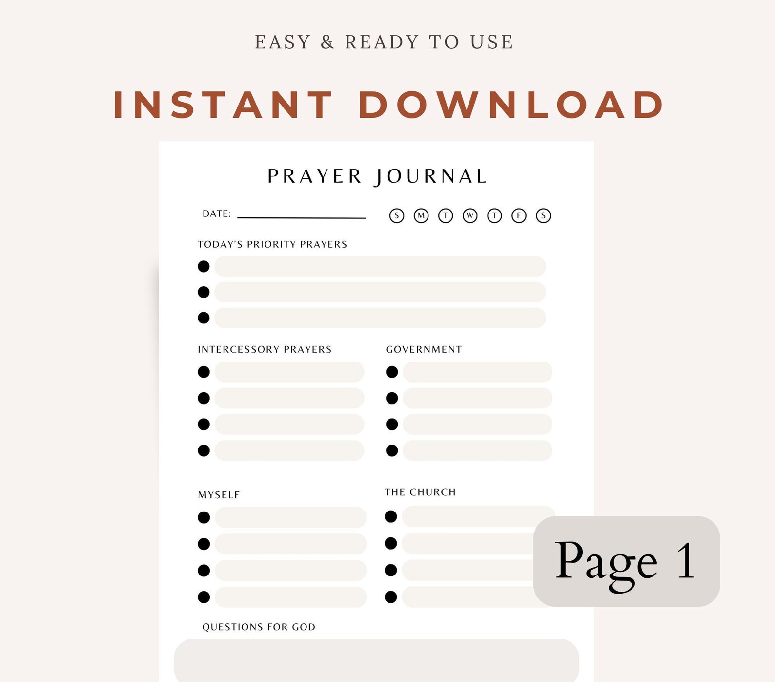 Prayer List Printable Journal Prayer Cards Daily Devotional Notebook ...