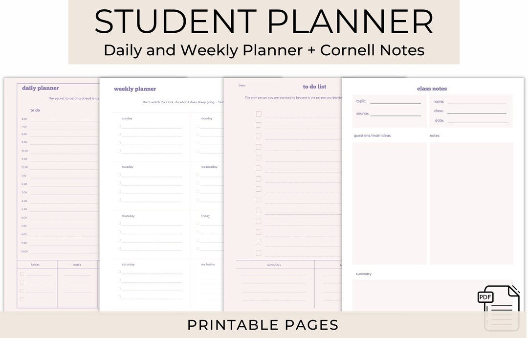 College Student Printable Planner Daily Schedule Weekly Plan Lecture ...