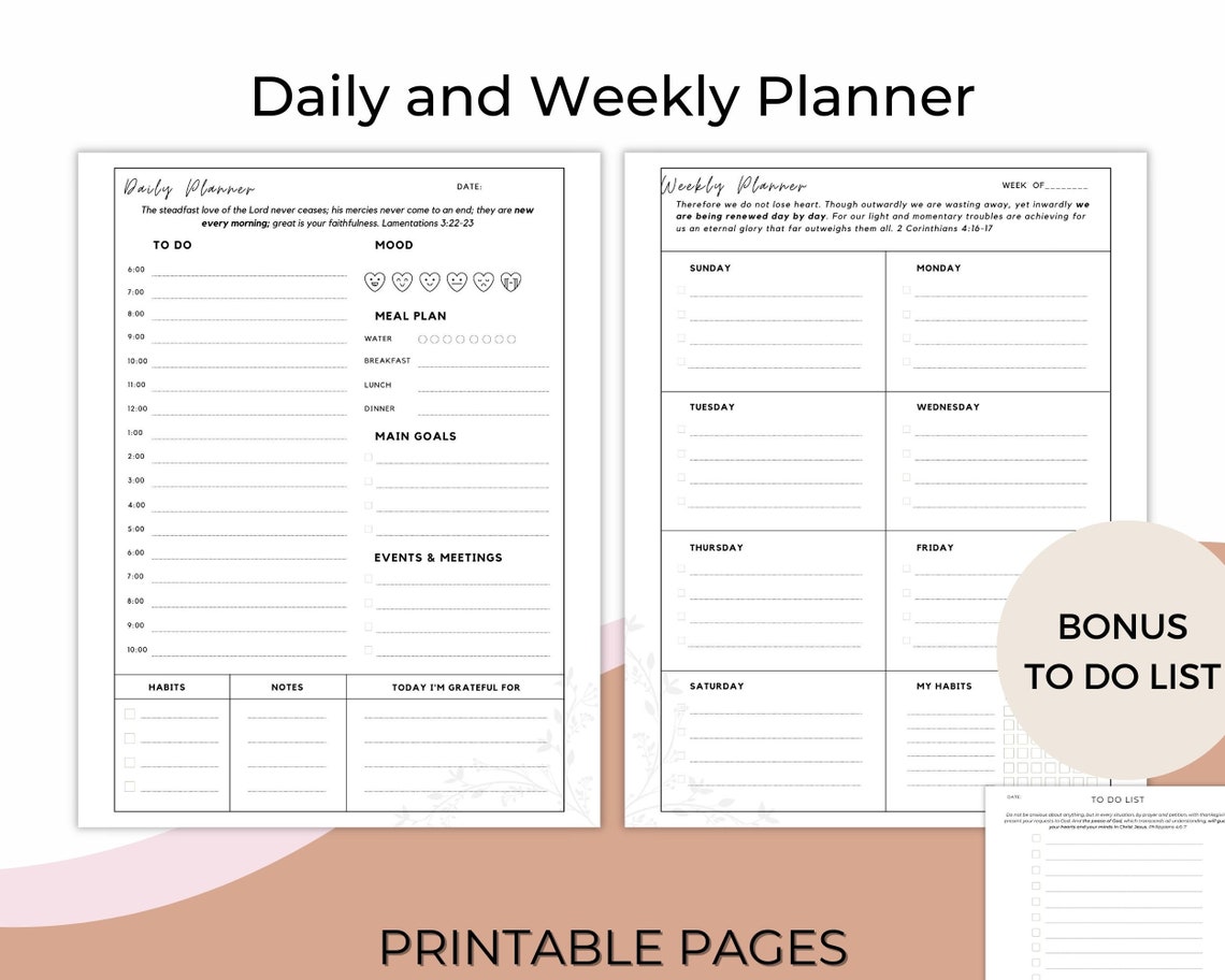 CHRISTIAN Planner Printable DAILY and Weekly Planner Devotional Planner ...