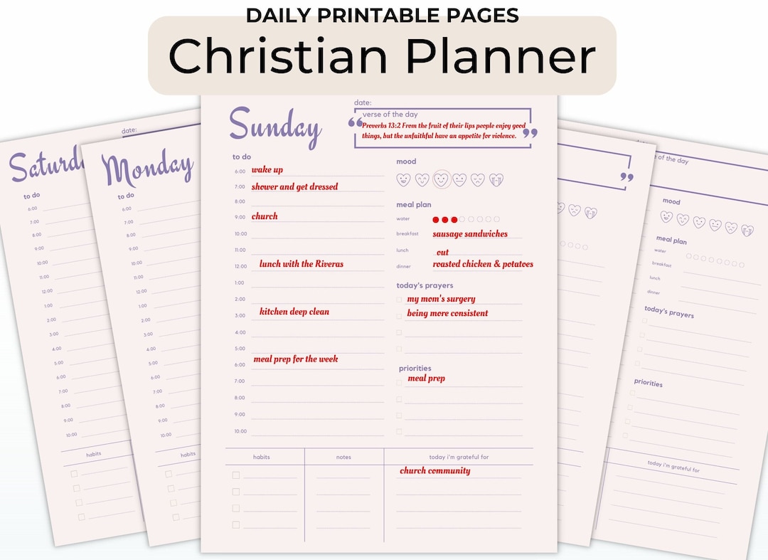 Christian Planner Printable Daily Devotional Schedule Faith Based Goals ...