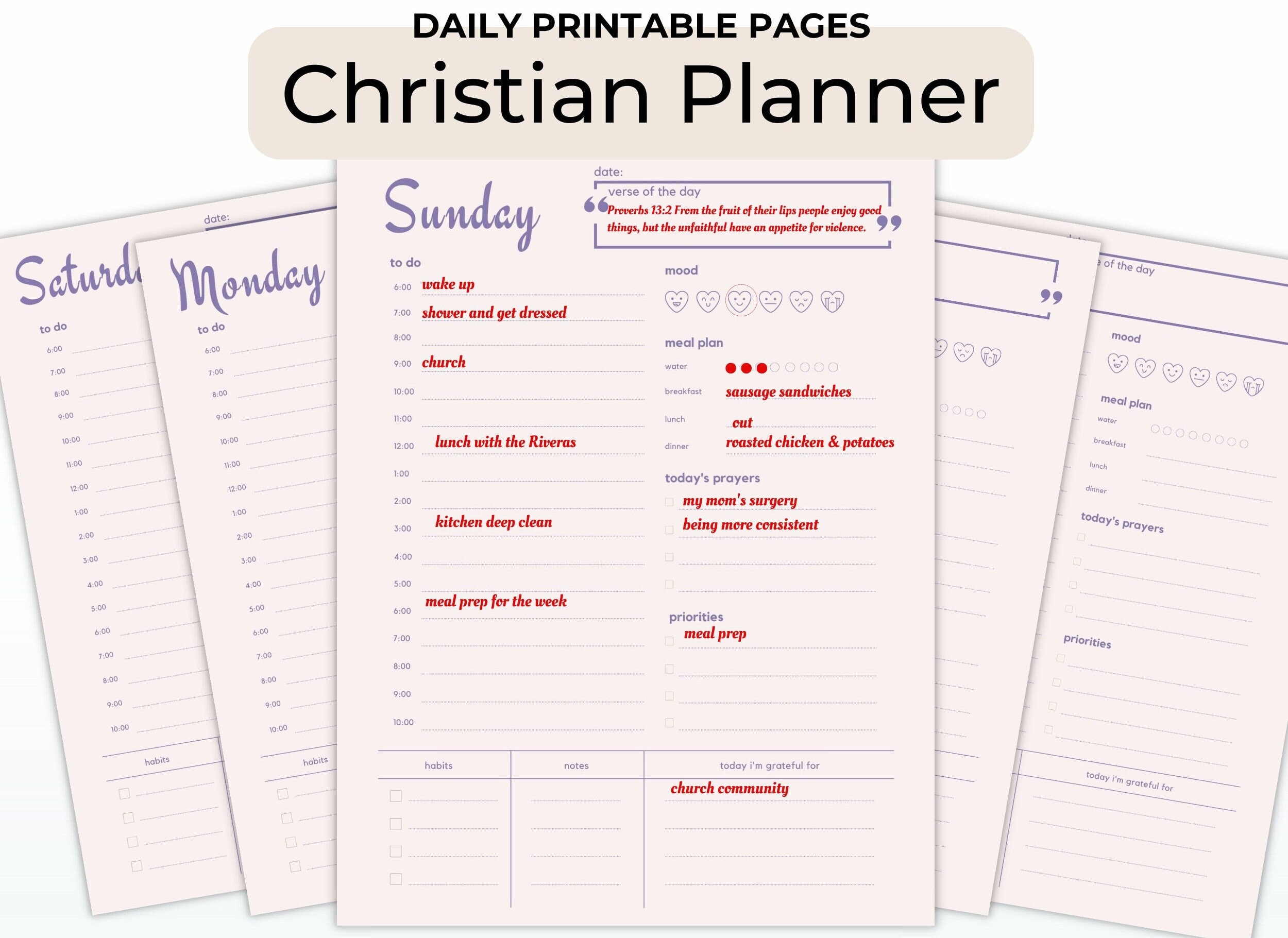 Christian Planner Printable Daily Devotional Schedule Faith Based Goals ...
