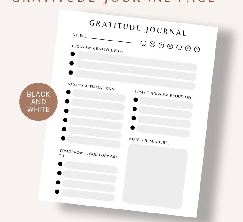 Daily Gratitude Journal Page Printable Download Affirmation - Etsy